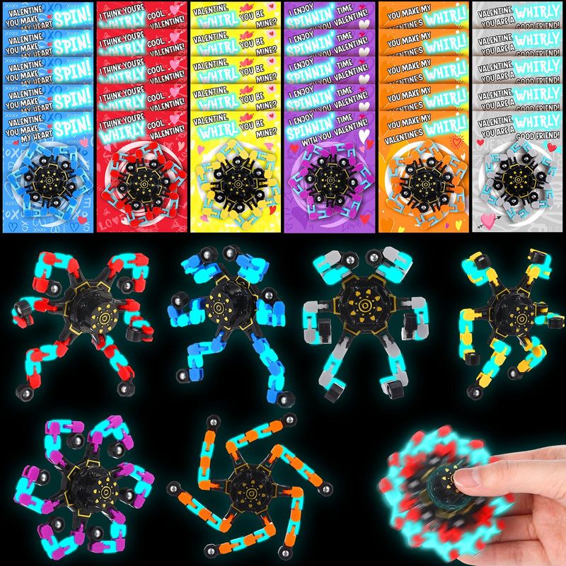 ShinyRelief 24 Pack Valentines Day Cards with Fidget Spinners Glow in ...