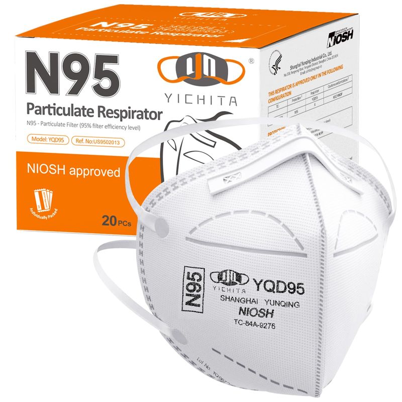 YICHITA YQD95 医療用N95マスク 個包装 折畳式 頭掛け式 360度3D設計 NIOSH認証 FDA認証 ASTM F2100-19 LevelⅡ適合 (20 ...