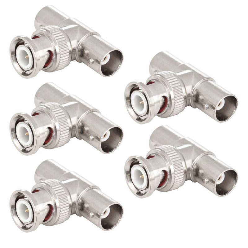 BNC Male to 2 Female, 5 Pack T Type Splitter Adapter Connector, Split 1 ...