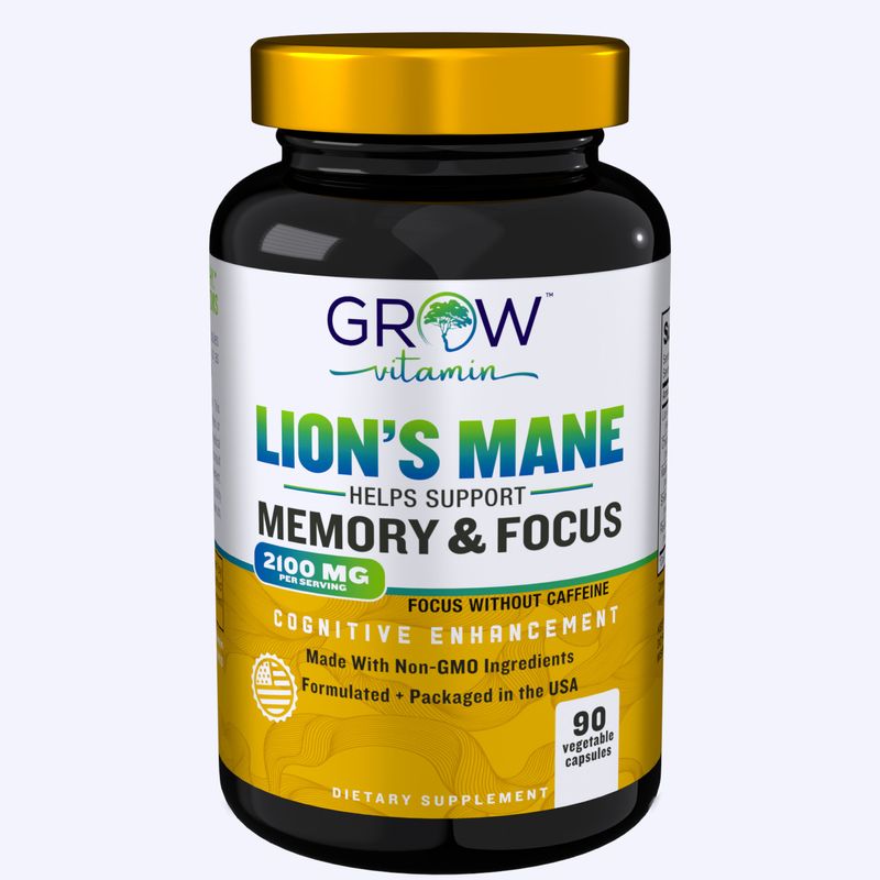 Grow Vitamin Lion's Mane 2100 mg, Memory & Nerve Support, 90 Vegetarian ...