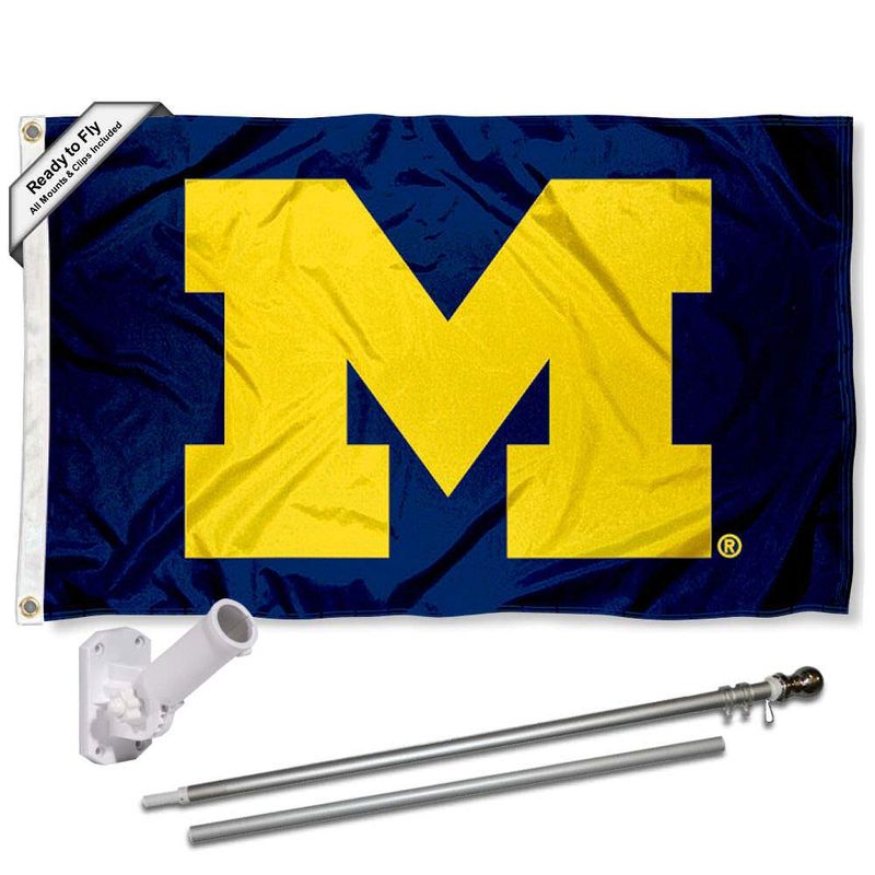 Michigan Team University Wolverines Block M Flag with Pole and Bracket ...