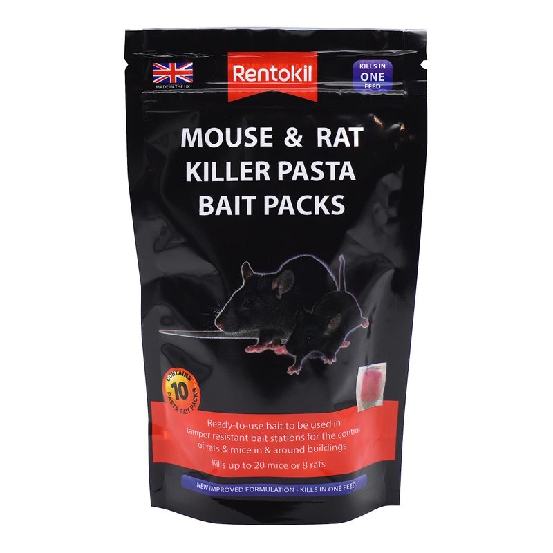 Rentokil Mouse & Rat Killer Pasta Bait Packs - 10x10g Sachet, Black ...