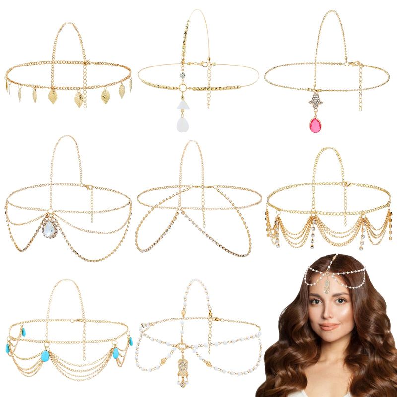 Dizila 8 Pieces Gold Head Chains with Leaf Bead Rhinestone Tassel ...