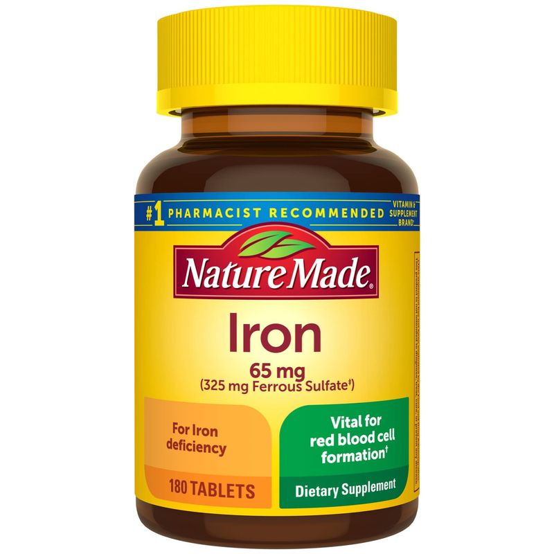 Nature Made Iron 65 mg (325 mg Ferrous Sulfate) Dietary Supplement for ...