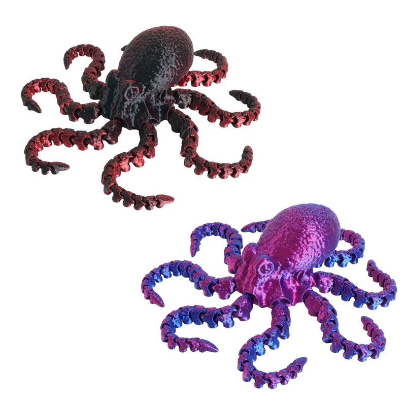 2 PCS 3D Printed Animals Set, 3D Printed Octopus Toy Movable Octopus ...