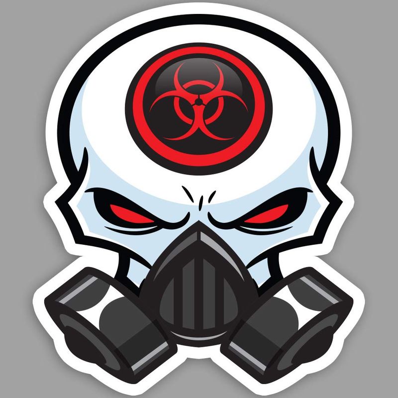 10 PACK - 2" Cool (RED) SKULL with Gas Mask Essential Worker Sticker ...