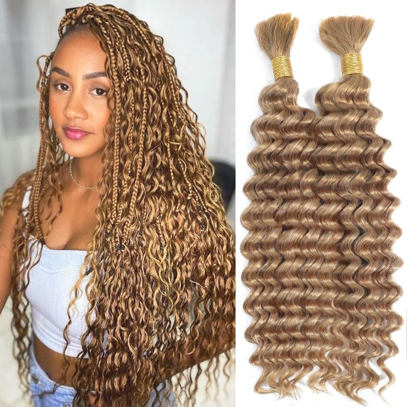 human braiding hair for boho braids 20 inch deep wave bulk human hair ...