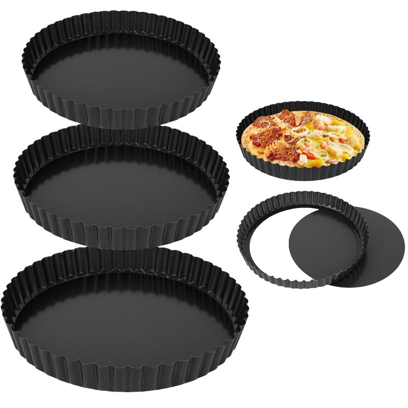 YUNYODA 3Pcs/Set Quiche Pans, Round Baking Flan Tins with Loose Base ...