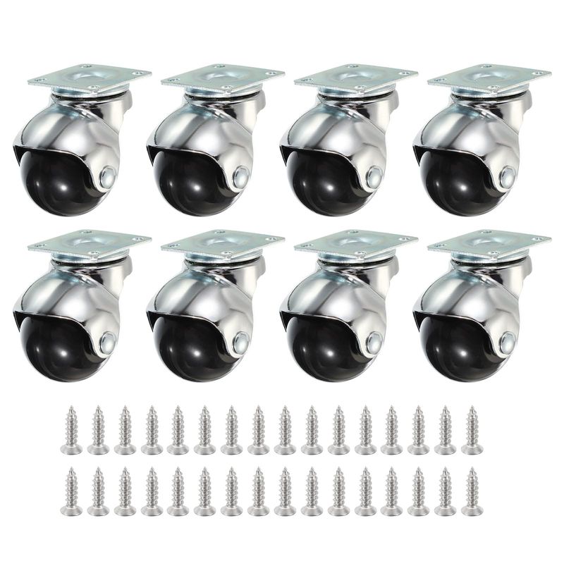 PATIKIL 1.5 Inch Ball Caster Wheels Set of 8, 360° Rotating Swivel Top ...