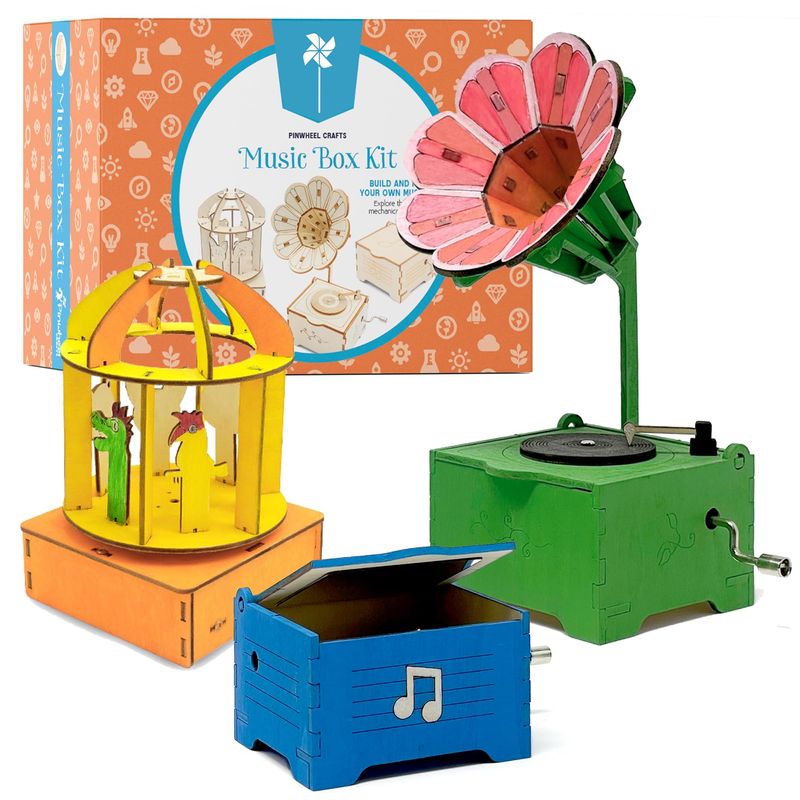 Pinwheel Crafts DIY Wooden Music Box Kit for Kids Age 5+ - Make Your ...