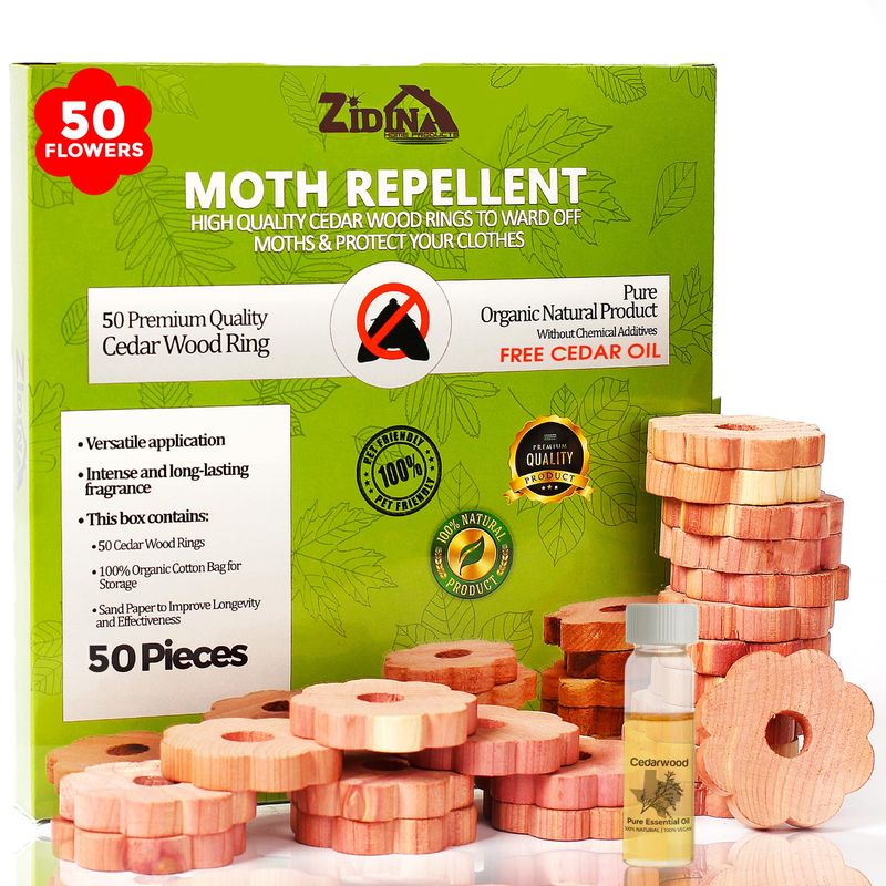 Zidina Moth Repellent for Wardrobes - 50 Rings - Natural Cedar Rings ...