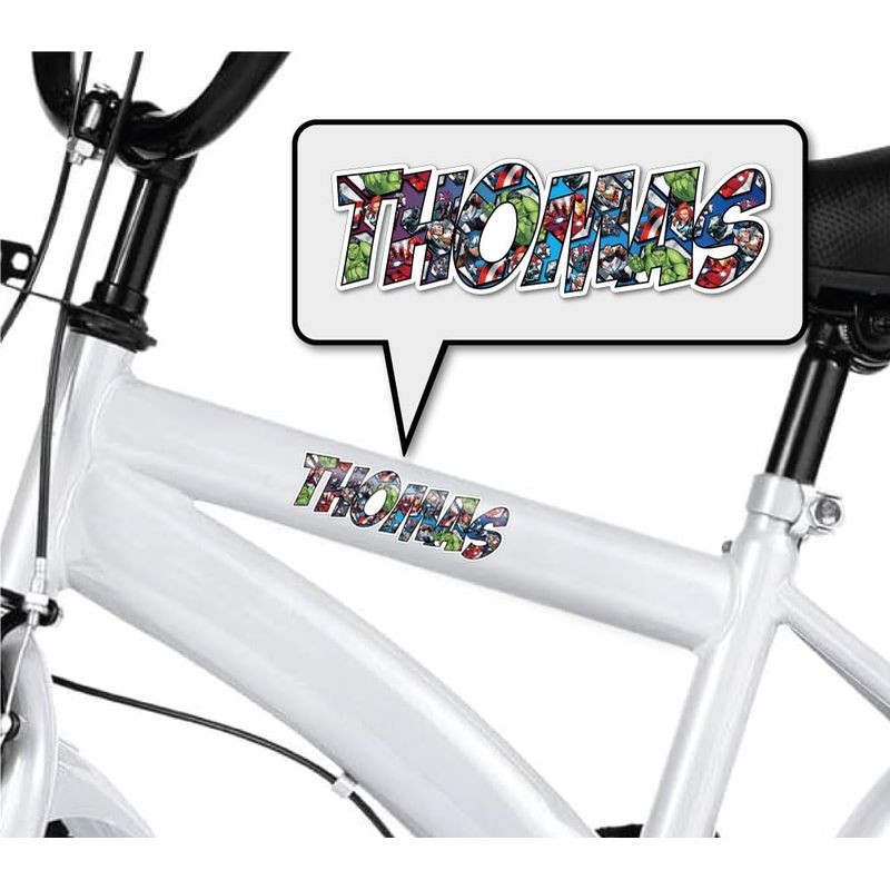 2X Personalised Name Bike Frame Stickers Superhero Font, Kids Custom ...