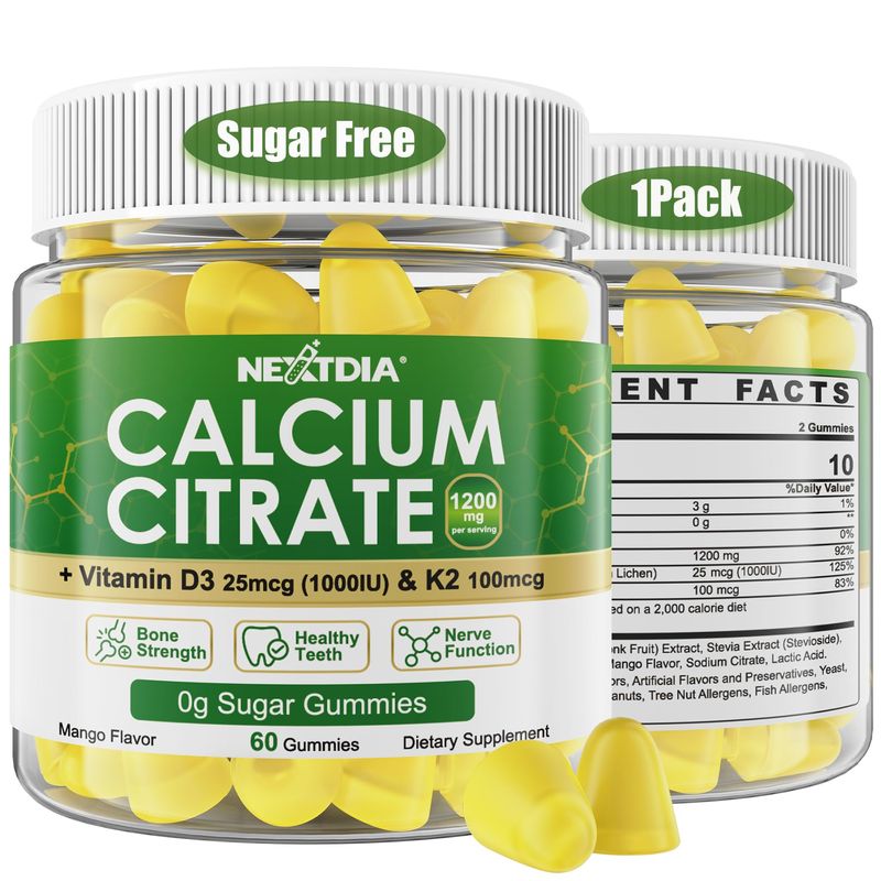 Calcium Citrate Gummies 1200mg with Vitamin D3 1000iu K2 100mcg Mk-7 ...