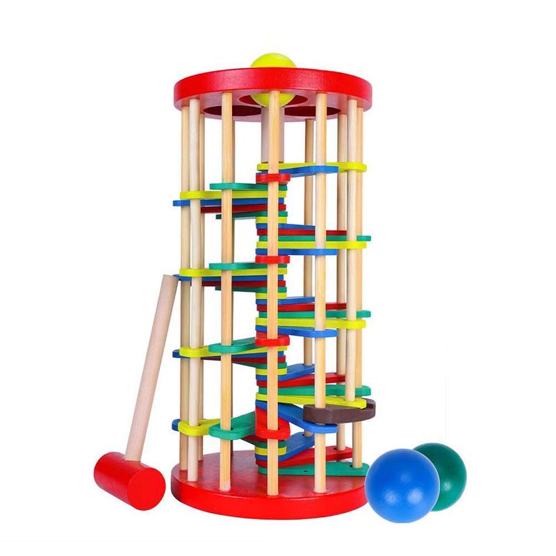 ROLENUNE Wooden Ball Drop Toy Kids Pounding Bench Hammer Pound Roll ...
