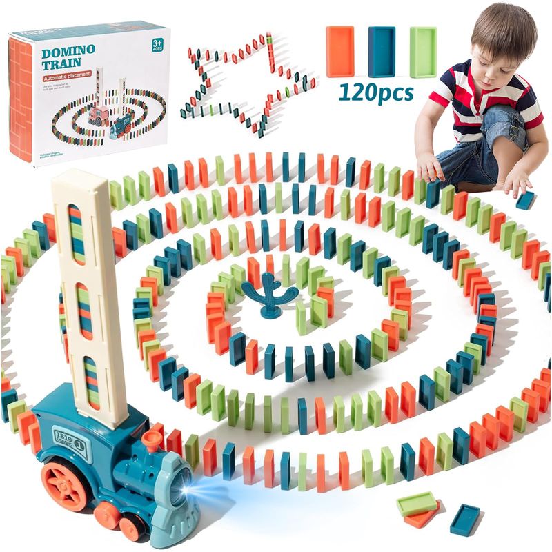 Domino Train Toy,120PCS Domino Blocks Set,Automatic Domino Laying ...