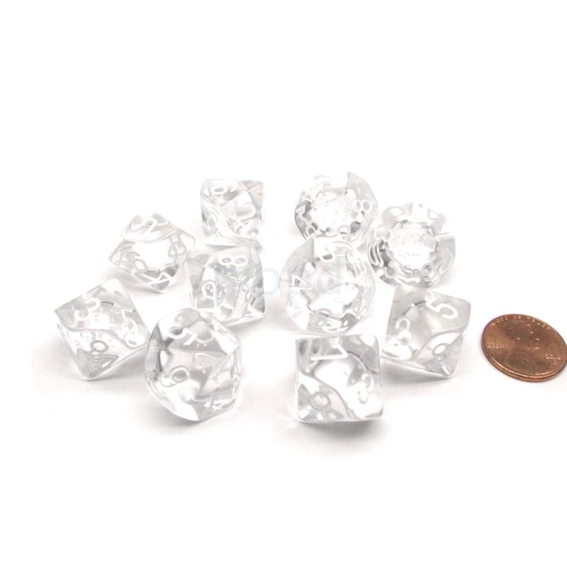 Ten Sided Die d10 Set - Clear w/ White Translucent (10) - EveryMarket