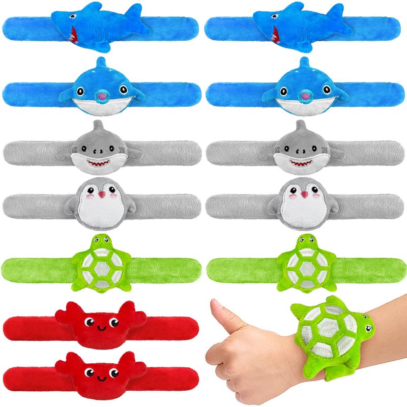 12 PCS Stuffed Ocean Animal Slap Bracelets Plush Animal Slap Bracelets ...