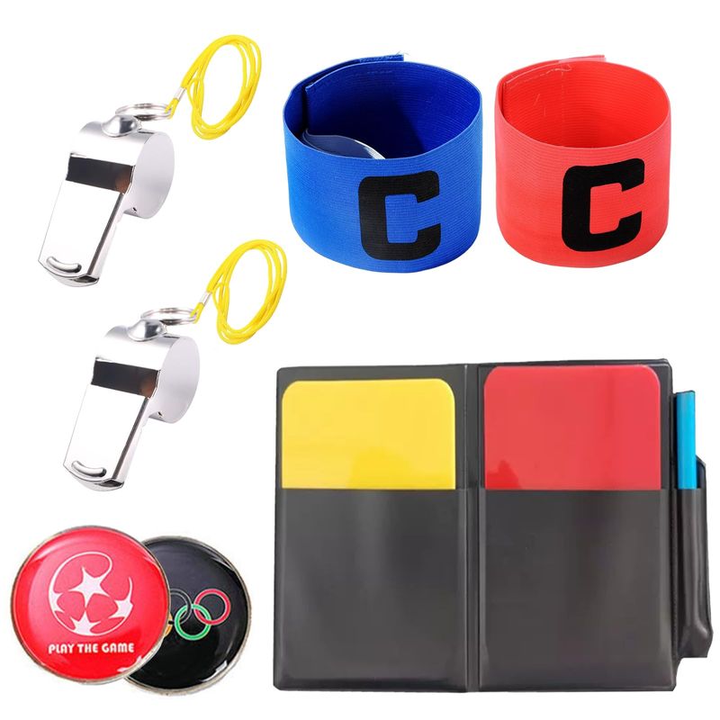 Omevett Football Referee Kit Red and Yellow Football Referee Cards with 2 Metal Referee Whistles ...