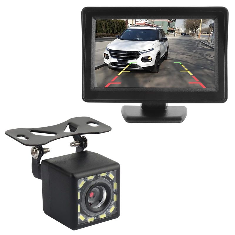 Plug & Play Backup Camera with Monitor 4.6'',12 LED HD Rearview Mirror ...