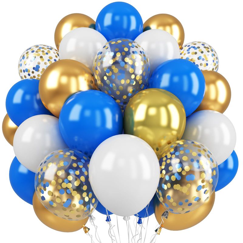Jobkoo Blue and White Balloons, 60 PSC Blue and Gold Balloons Set with Metallic Gold Balloons ...