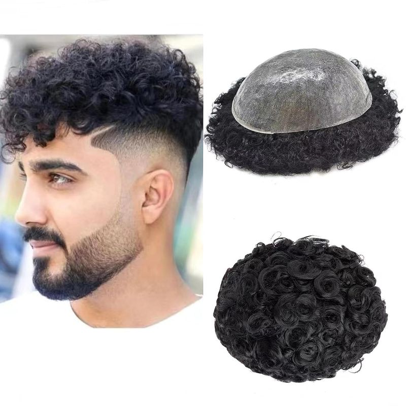 Healthlif Afro Curly Mens Toupee Hair Units African American Human ...