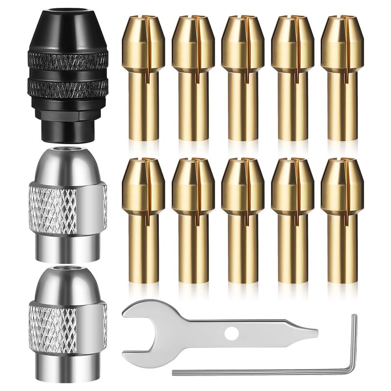 15PCS 4486 Multi Chuck Collet Set Compatible with Dremel, Keyless Drill Chuck Bit, 0.5-3.2mm ...