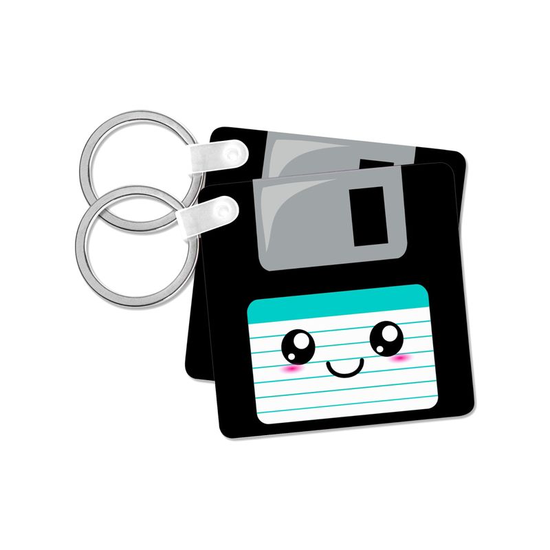 set of 2 Key Chains - Kawaii Cute Happy Floppy Disk - Retro computer ...