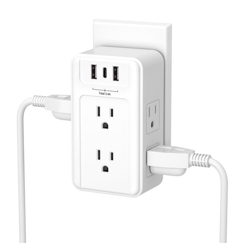 BN-LINK Multi Plug Outlet, 6 Wall Outlet Extender with 3 USB Charging ...