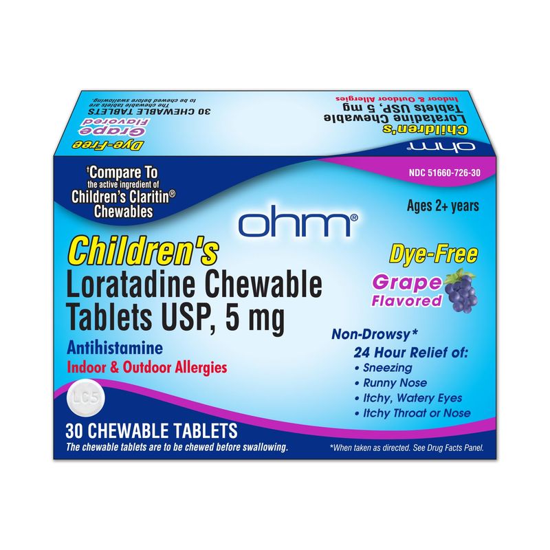 Ohm Children’s Chewable Tablets, Dye Free, Grape, Non-Drowsy 24h ...