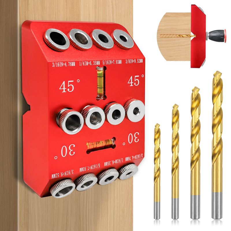 Portable Angle Drill Guide Jig with Level & 4 Drill Bits for Drilling ...