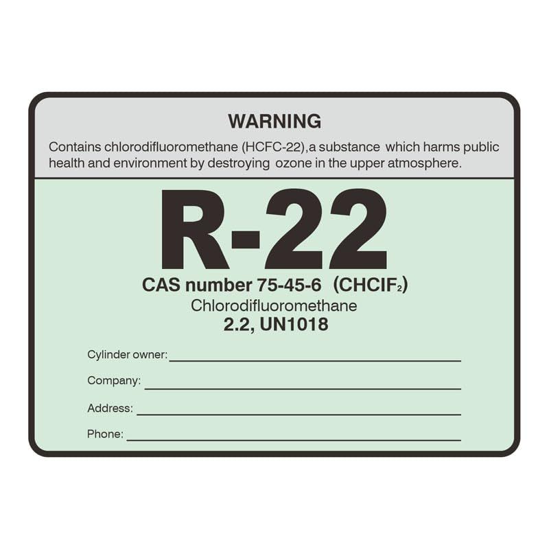 R22/HCFC-22 Refrigerant Labels R-22 Cylinder Tank Color Coded ...