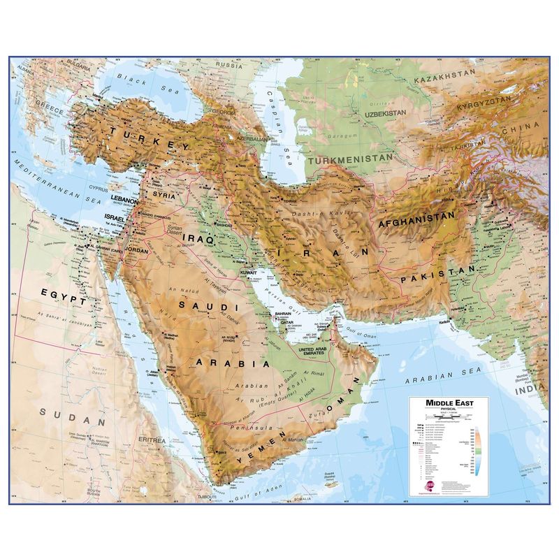 Medium Middle East Wall Map Physical (Paper) - Online Marketplace ...