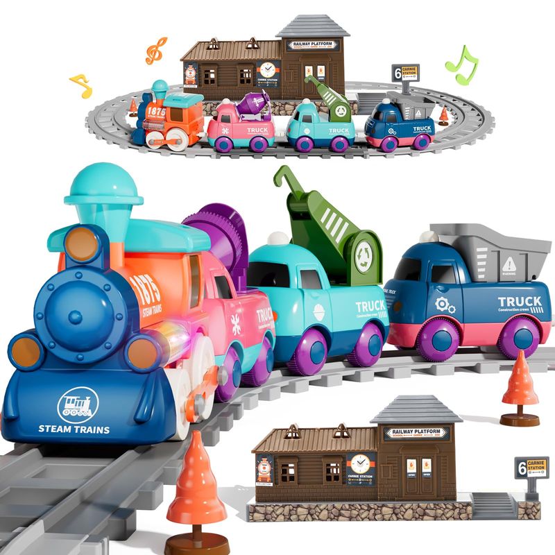 BLF FUN Electric Train Set for Toddlers, Magnetic Train Toys with Light ...