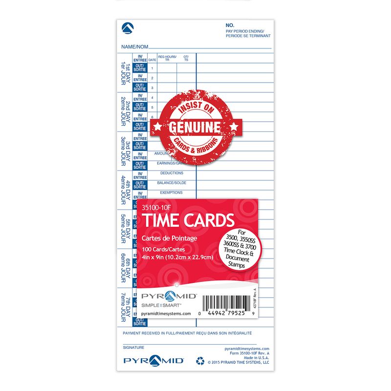 Pyramid English & French Genuine 35100-10F Time Cards for 3500, 3500ss ...