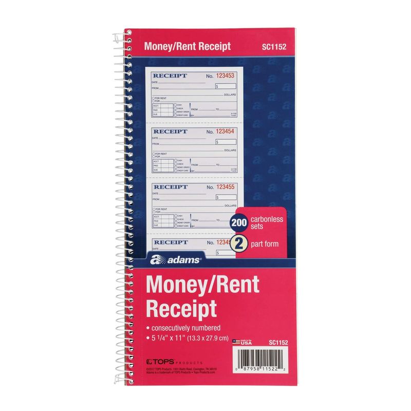 Adams Money and Rent Receipt Book, 2-Part Carbonless, 5-1/4" x 11 ...