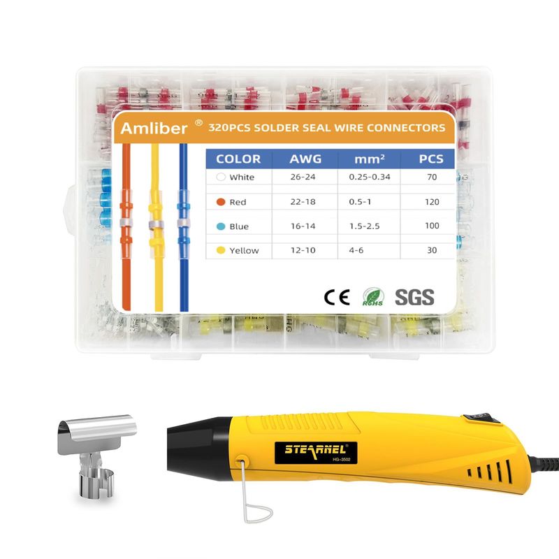 Amliber 320PCS Solder Stick Wire Connectors with Heat Gun 400W, Solder ...