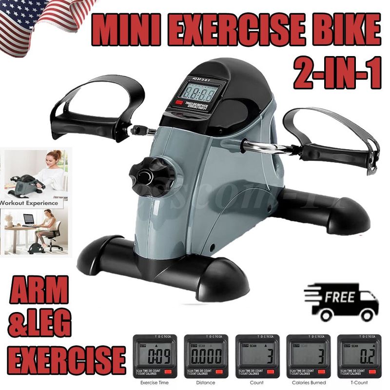 Under Desk Mini Exercise Bike Pedal Exerciser Cycle Arm Leg Peddler LCD ...
