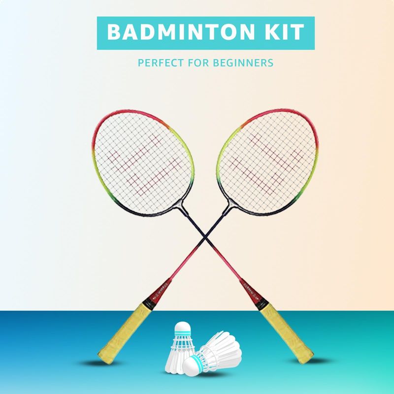 SDMAX Rainbow Design Badminton Kit, 2 Rackets And 2 Shuttlecocks ...