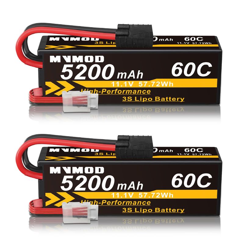 MVMOD 11.1V 3S LiPo Battery 2 Packs, 5200mAh 60C Lipo Battery Hard Case ...