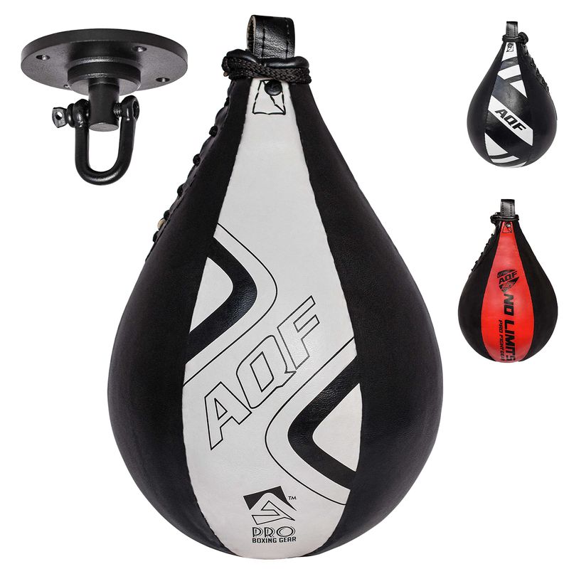 AQF Leather Speed Ball & Swivel Boxing Punch Bag Punching Training MMA ...