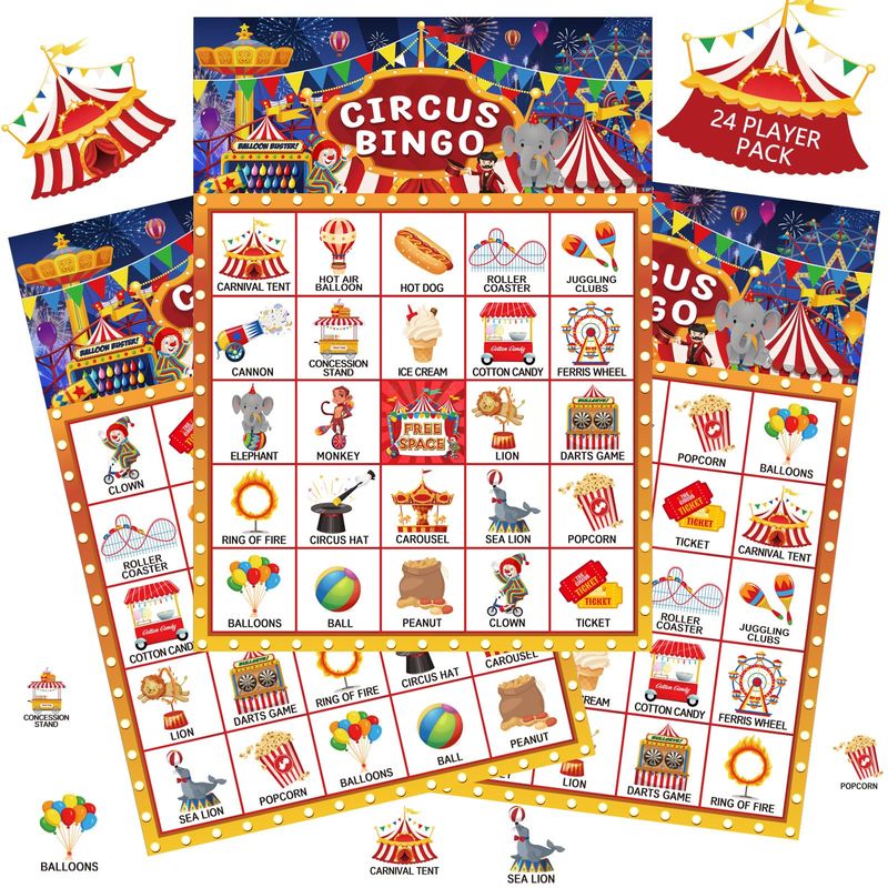 Liliful 35 Pcs Carnival Party Games 24 Players Circus Bingo Games ...