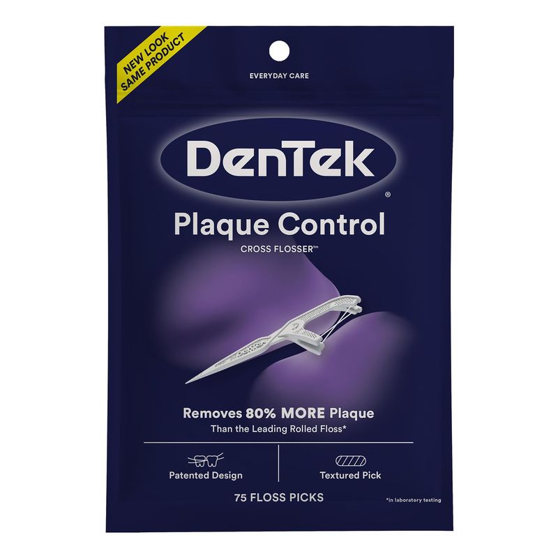 DenTek Cross Flosser Plaque Control Floss Picks, X-Shaped Floss, 75 ...