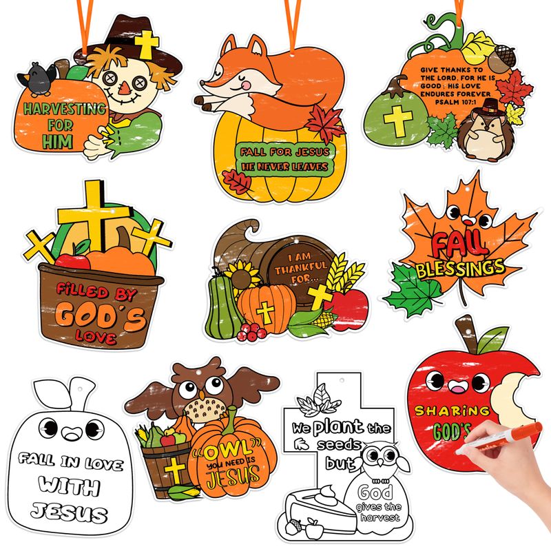Color Your Own Fall Kit for Kids - 80Pcs Autumn Christian DIY Coloring ...