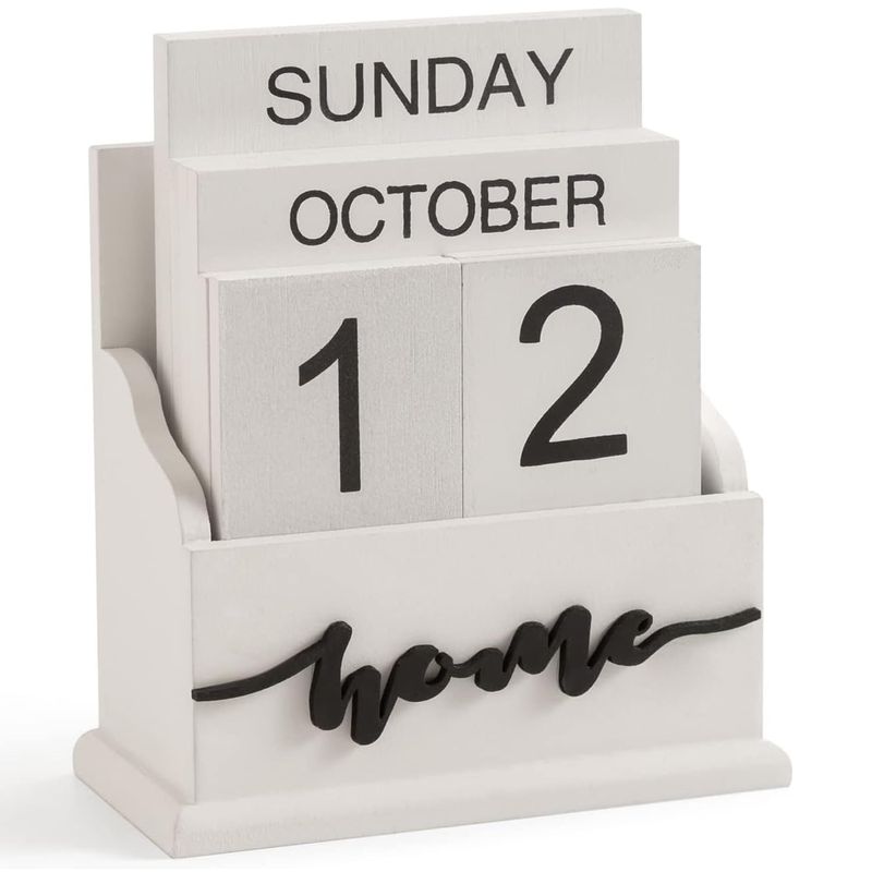Desk Perpetual Block Calendar, Home Farmhouse Office Aesthetic Decor ...