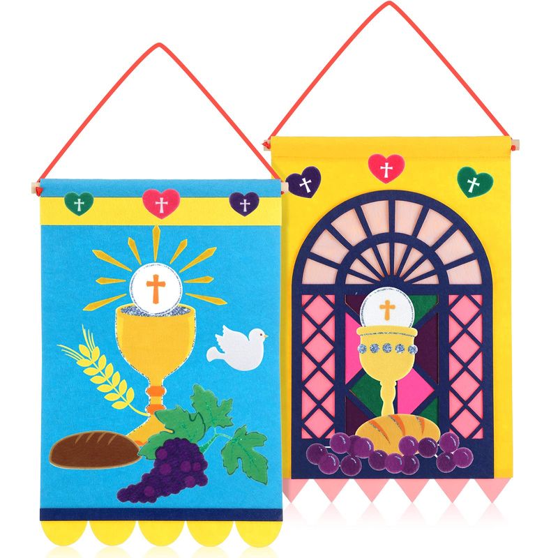 Oudain 2 Sets First Communion Banner Kit for Boys Girls Catholic Craft ...