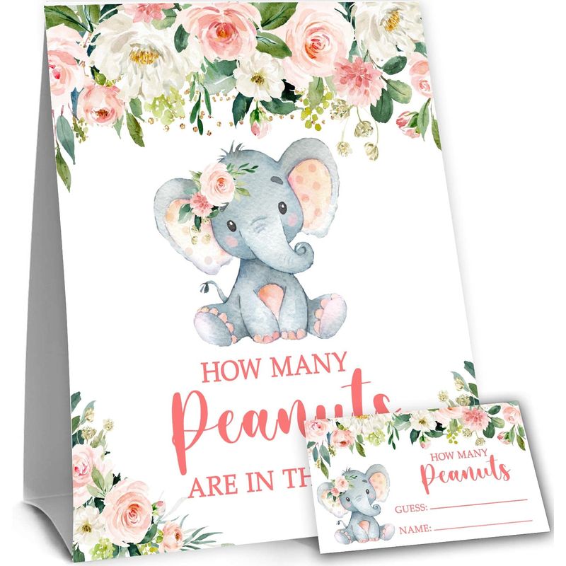 Yuzioey Pink Elephant Guess How Many Peanuts Baby Shower Game, 50 Cards ...
