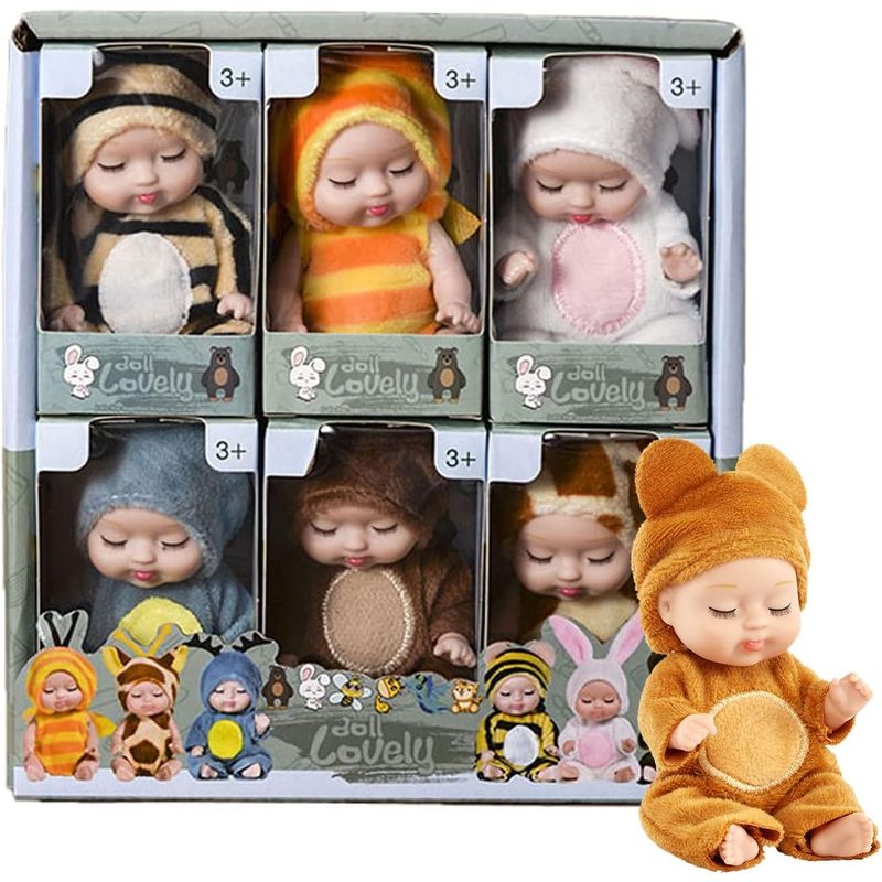6 Pcs Mini Baby Dolls 4 Inch Gift Set, Cute Small Baby Doll Toys with ...
