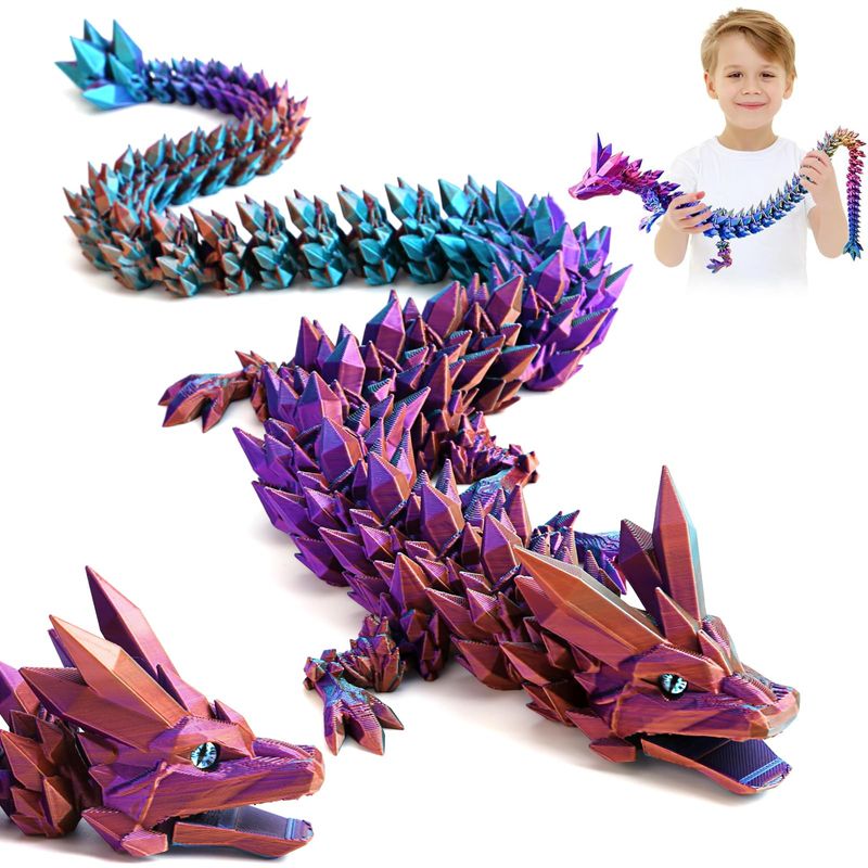 3D Printed Dragon Toys with Eyes, Bendable and Flexible Big Fidget, 24 ...
