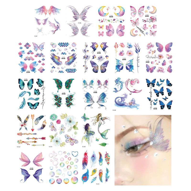 20 Sheets Butterfly Temporary Tattoos for Women and Girls, Shiny Fake ...