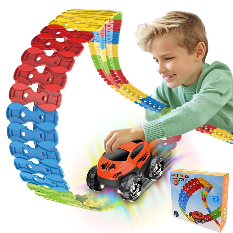 Xwin sportseries Kids Flexible Track Set 184-Piece with Racing Car, LED ...